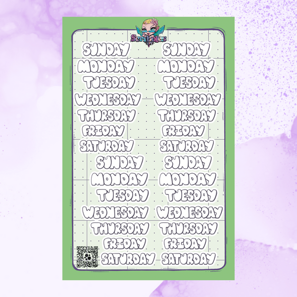 Bubble Letters Days of the Week Sticker Sheet – Eclectic Scribbles